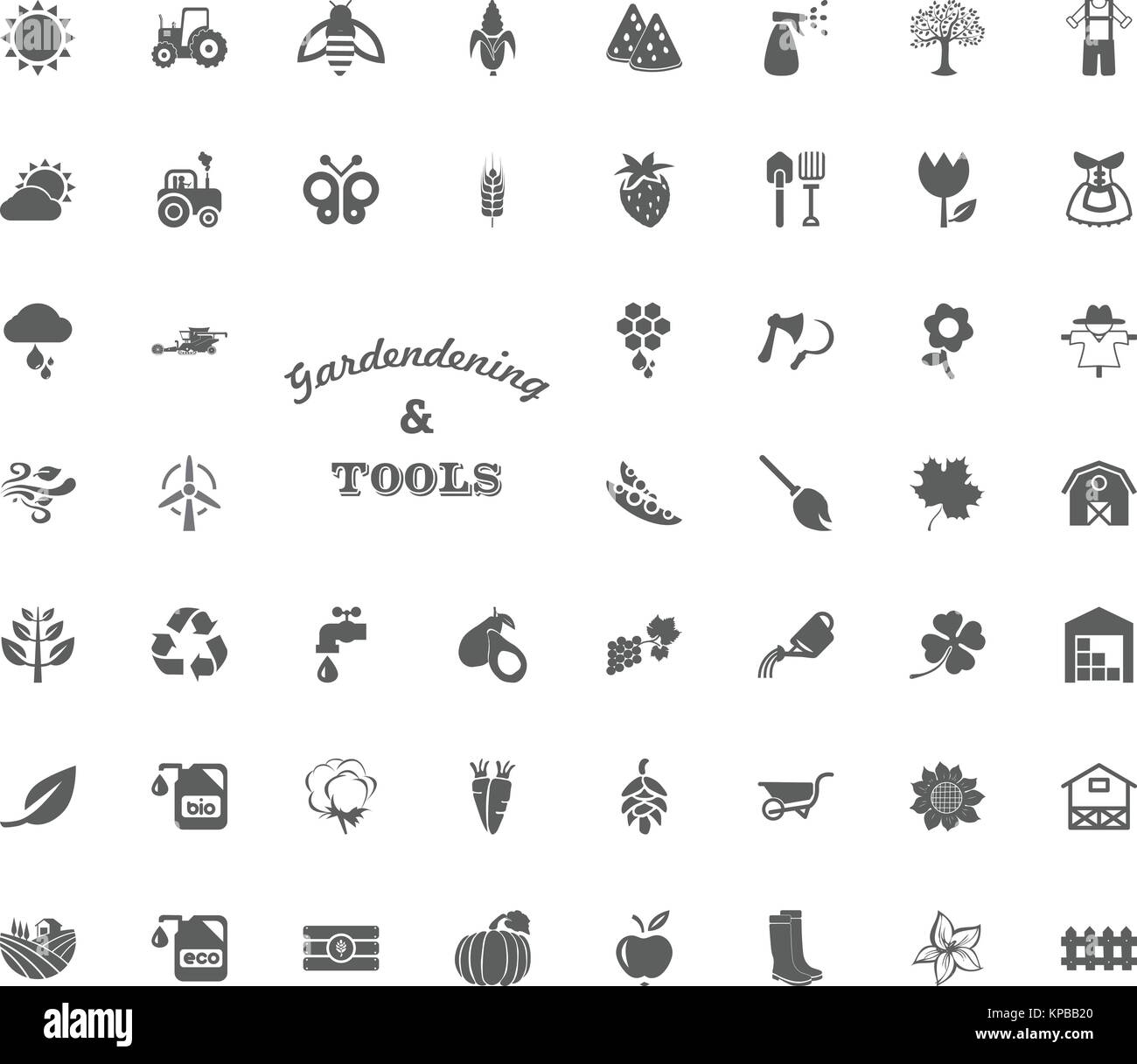 Gardening and tools text letter icon. Gardening and tools vector icons ...