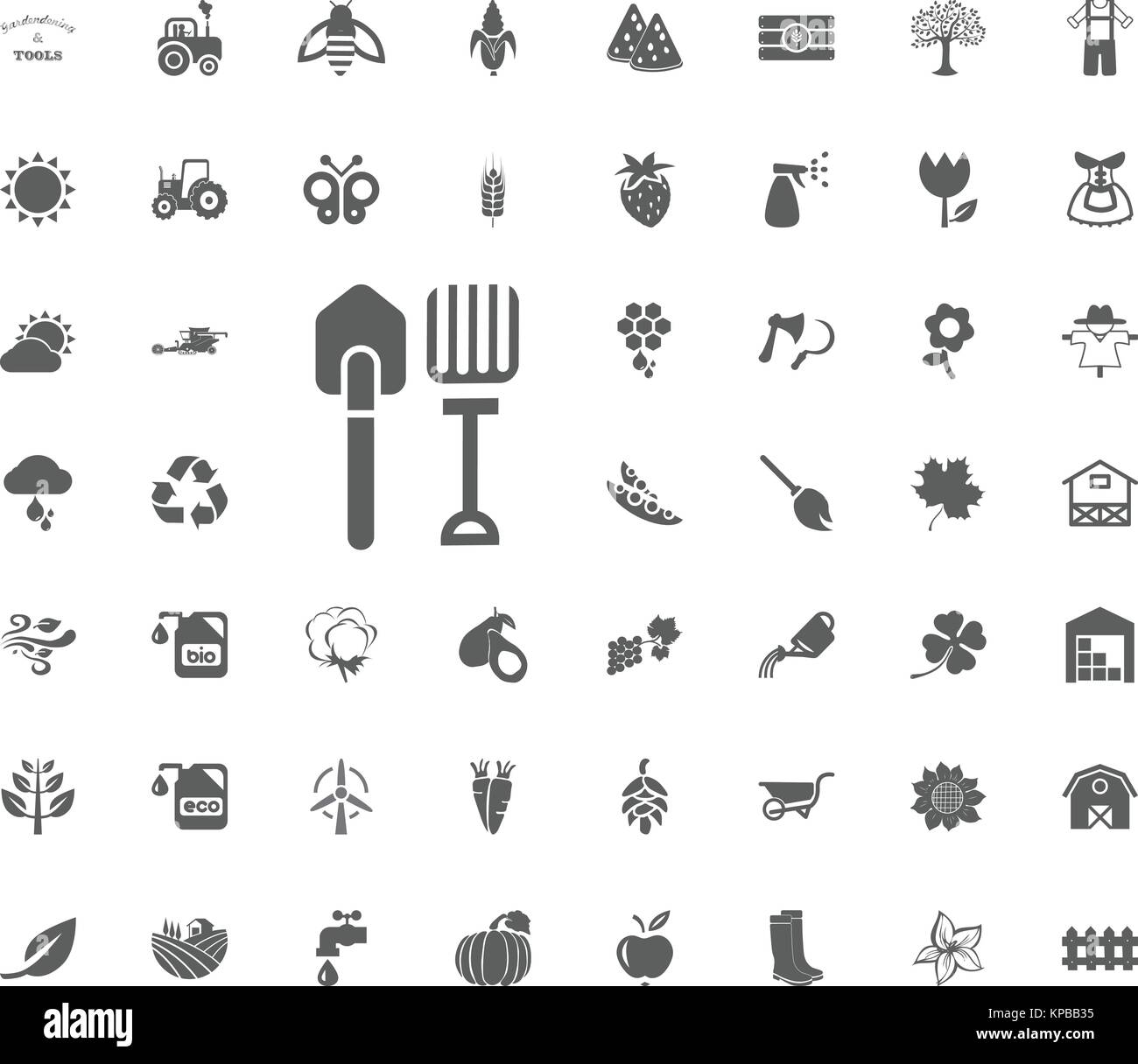 Forks and shovels icon. Gardening and tools vector icons set Stock ...