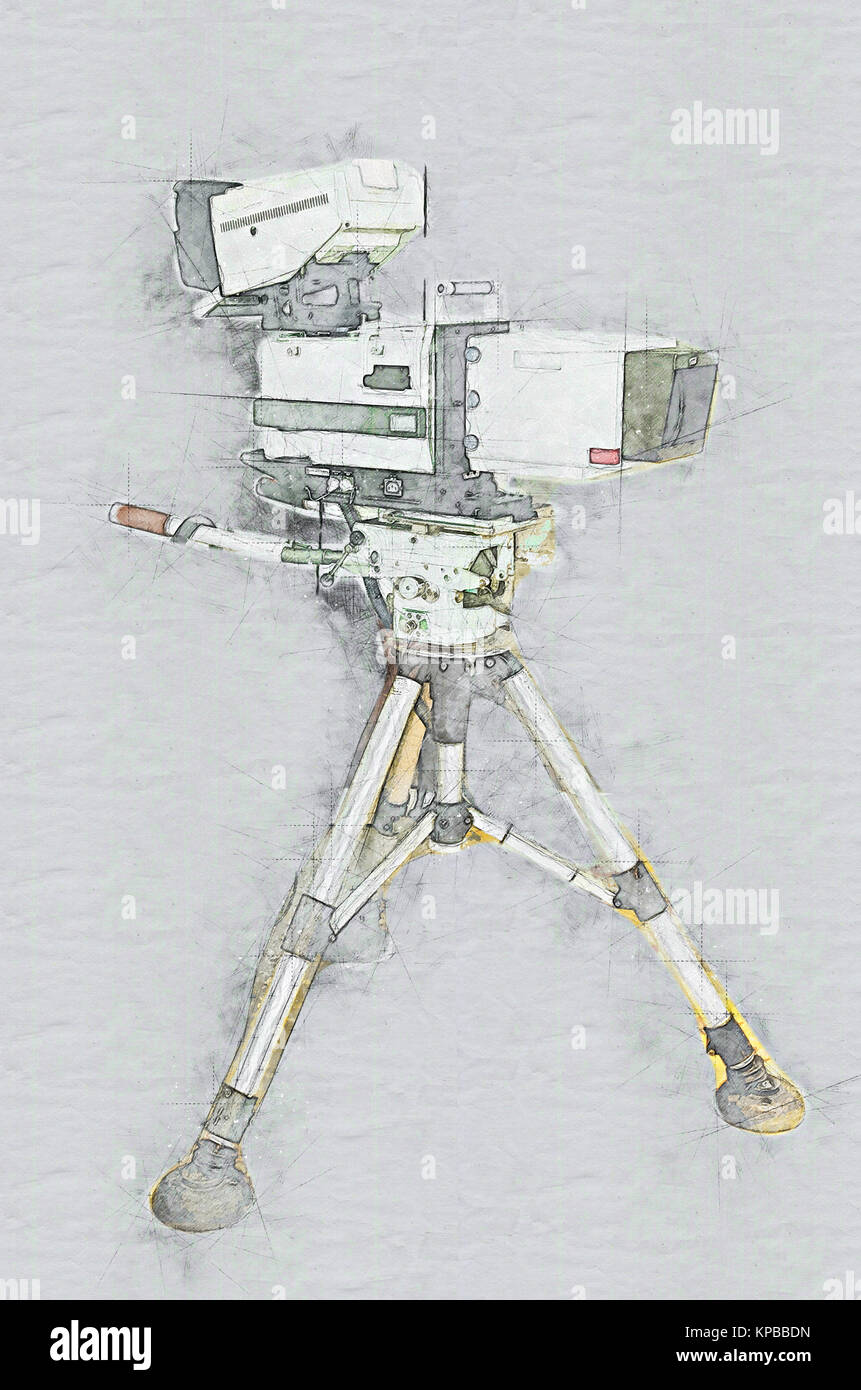Broadcast Studio Television Camera on Hydraulic tripod, technical ...