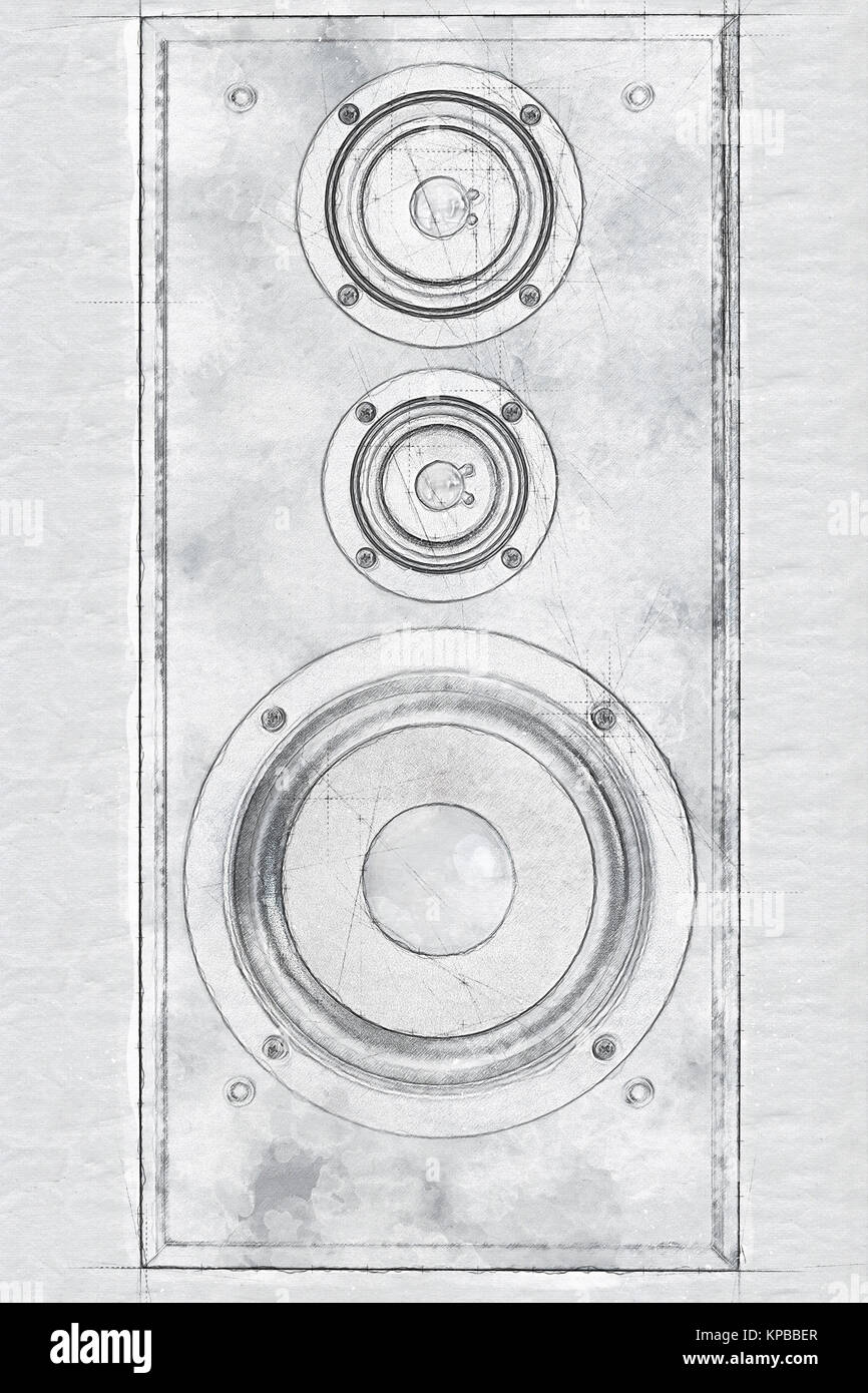 Three hi-fi speakers isolated in technical drawing Stock Photo - Alamy