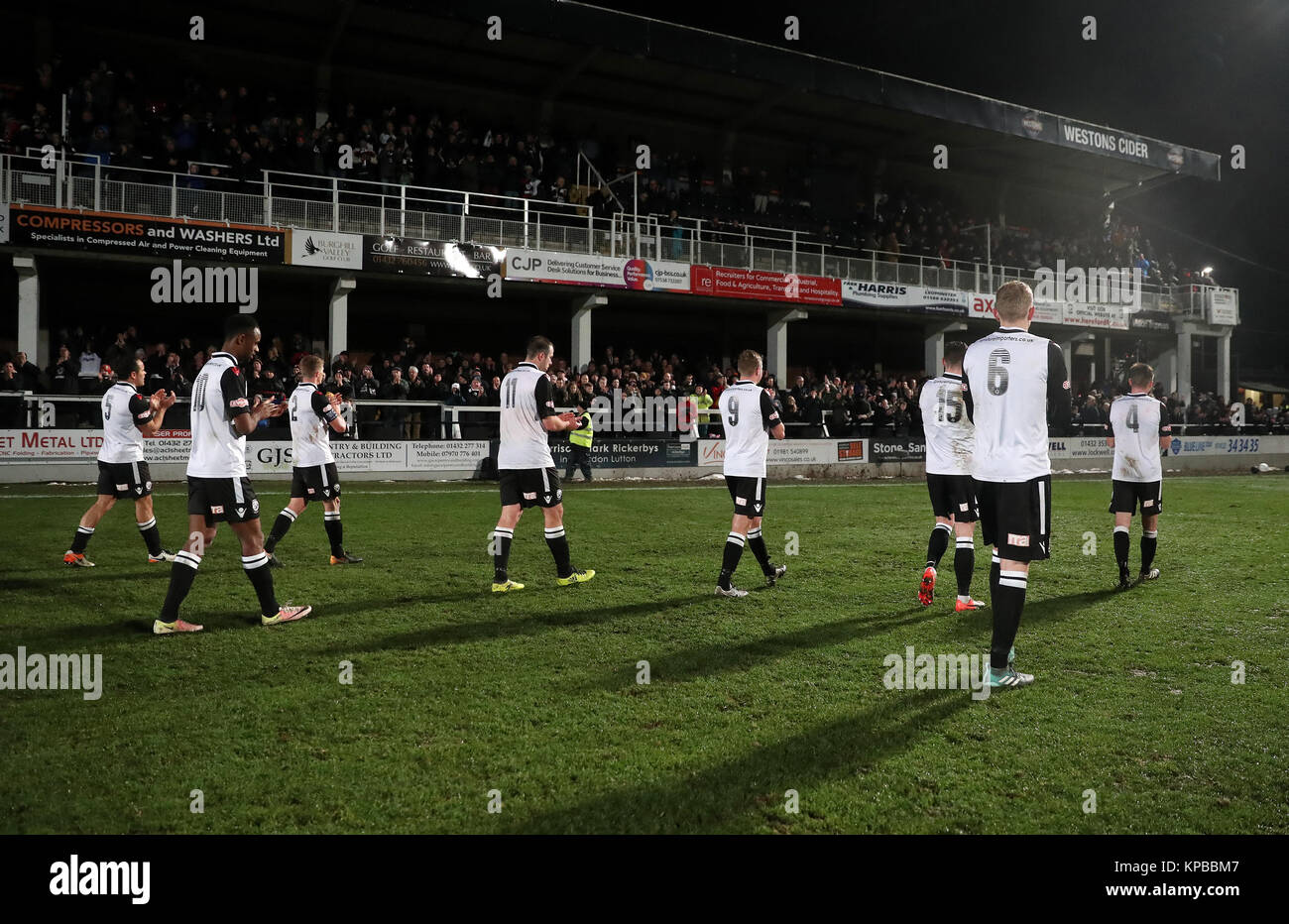 Hereford players salute the crowd after defeat in the Emirates FA Cup ...