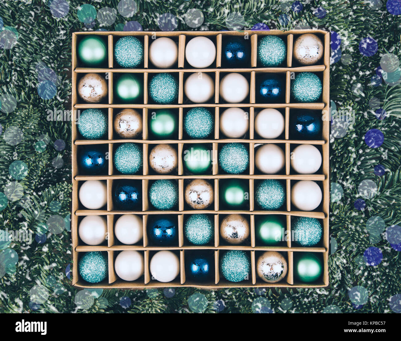 Beautiful christmas tree balls in a box, close up Stock Photo - Alamy