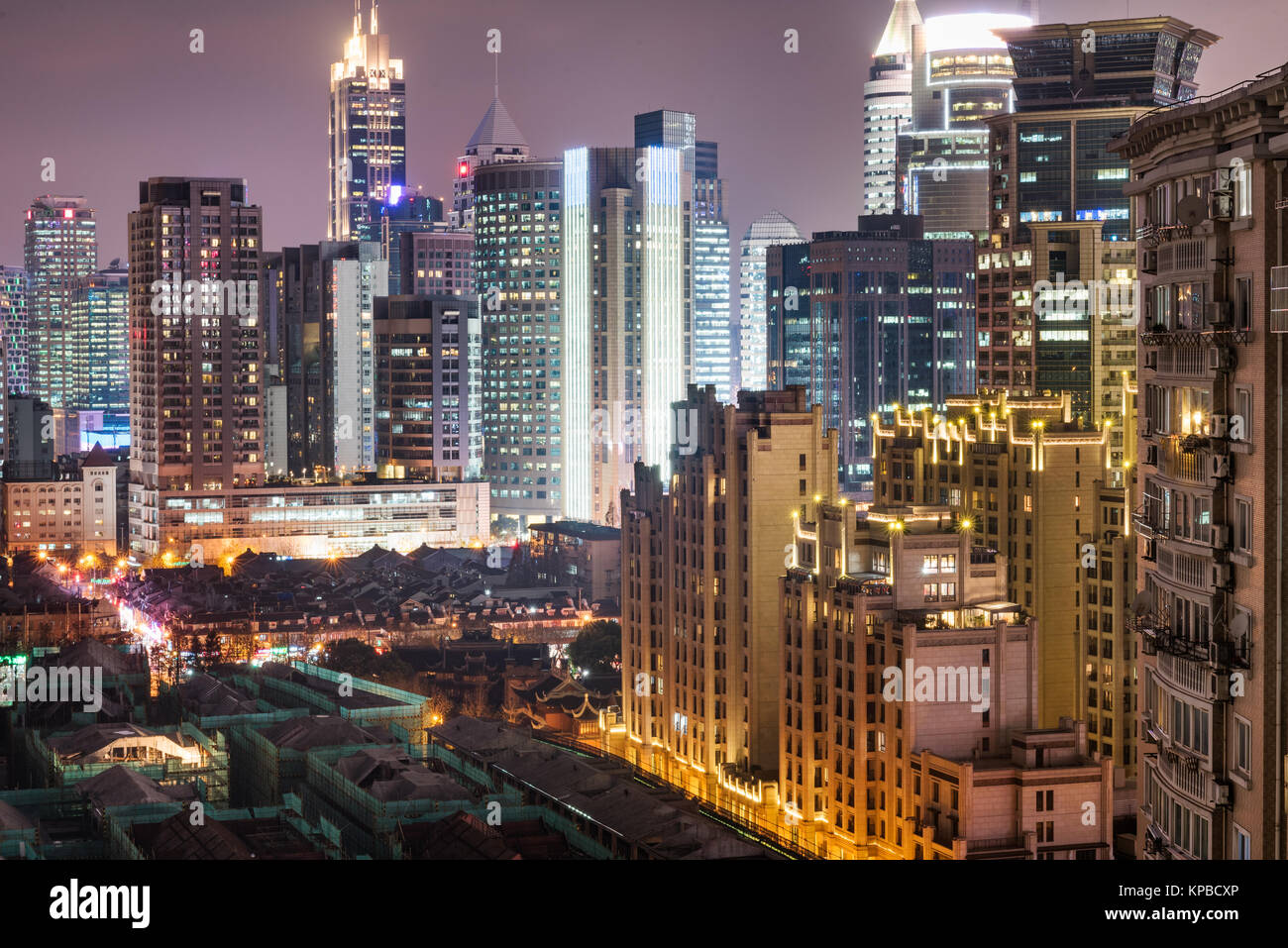 Shanghai business district at night,building group of China Stock Photo ...