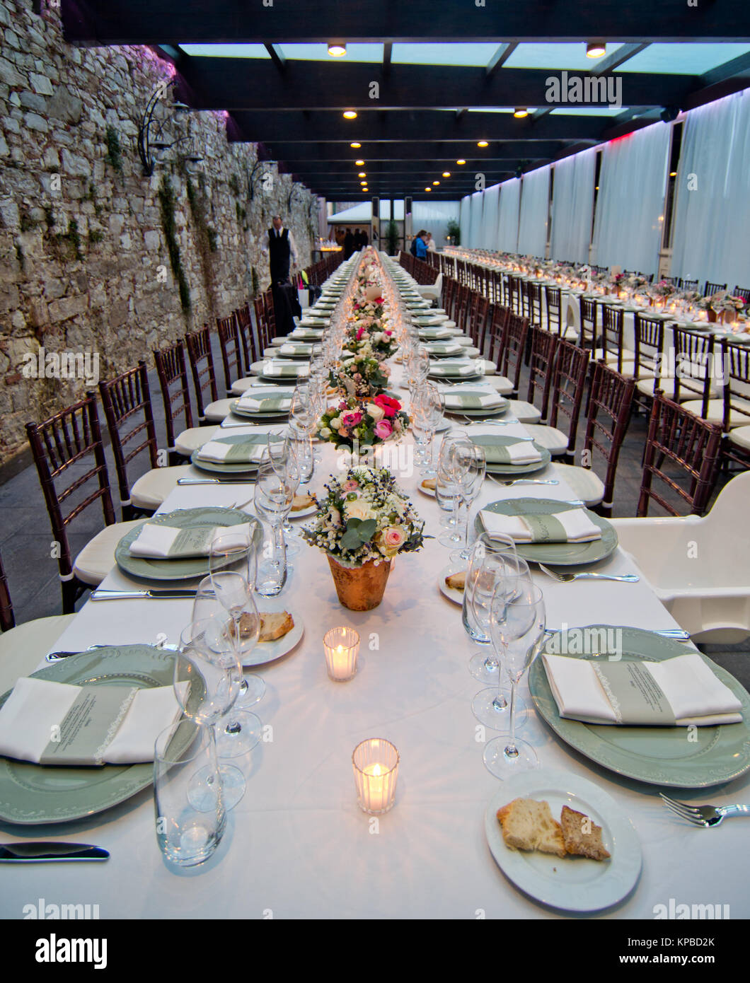 table set for wedding with flowers, decorations and candles Stock Photo ...