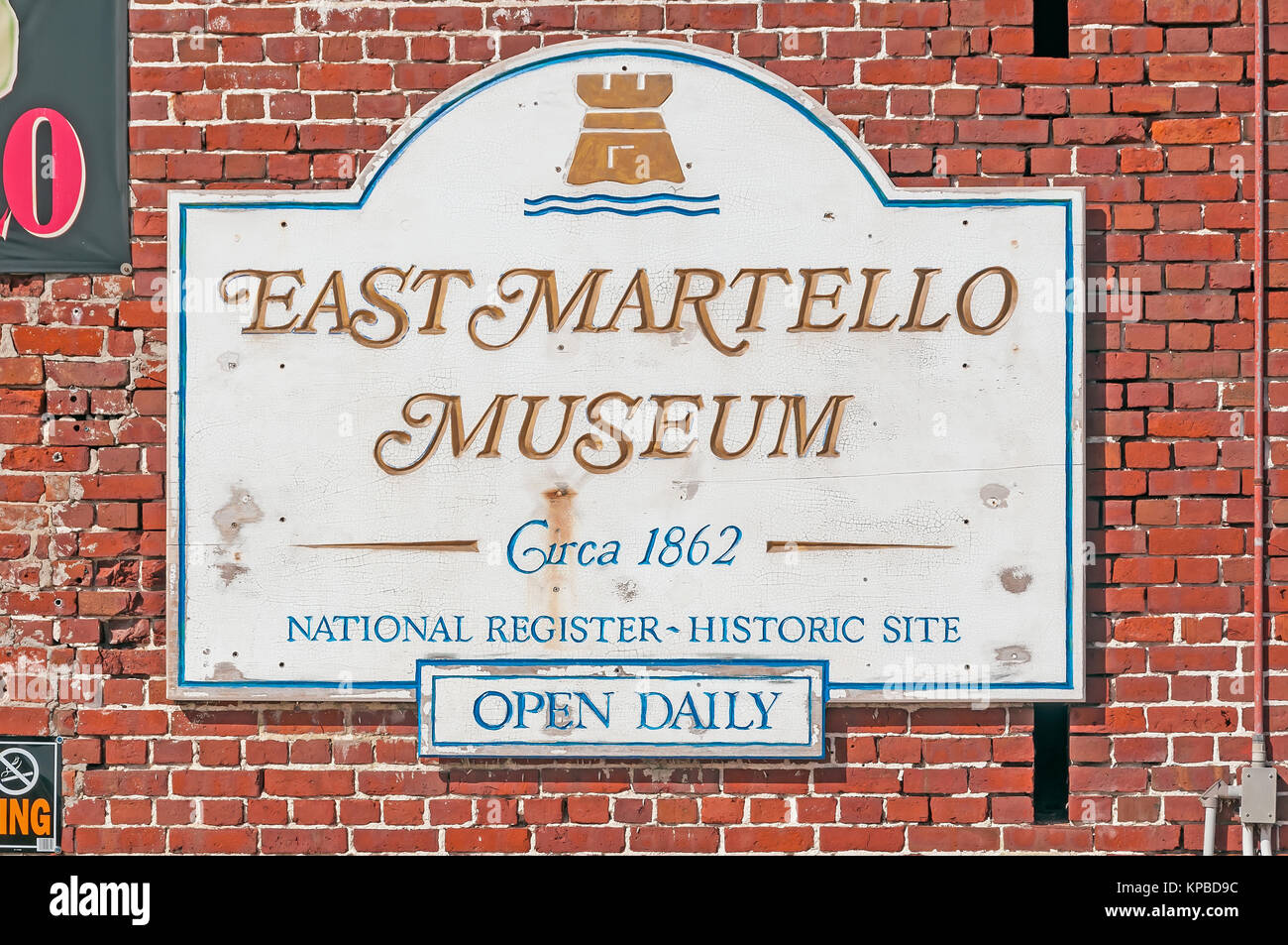 Fort East Martello Tower Museum entrance sign, Civil War fort circa ...