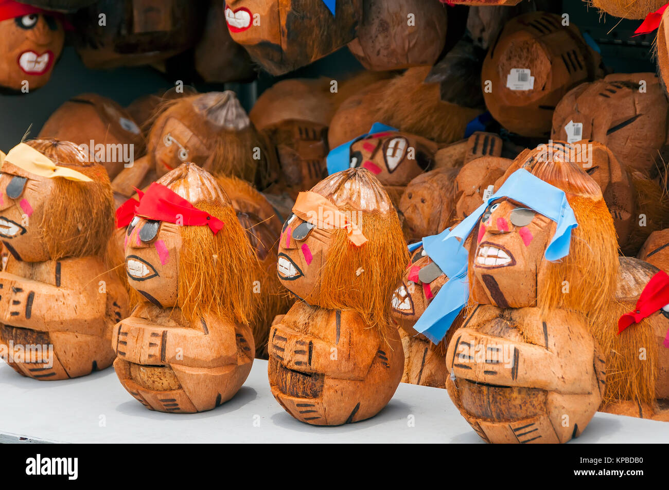 Carved coconut pirate heads souvenirs Key West Florida Stock Photo - Alamy