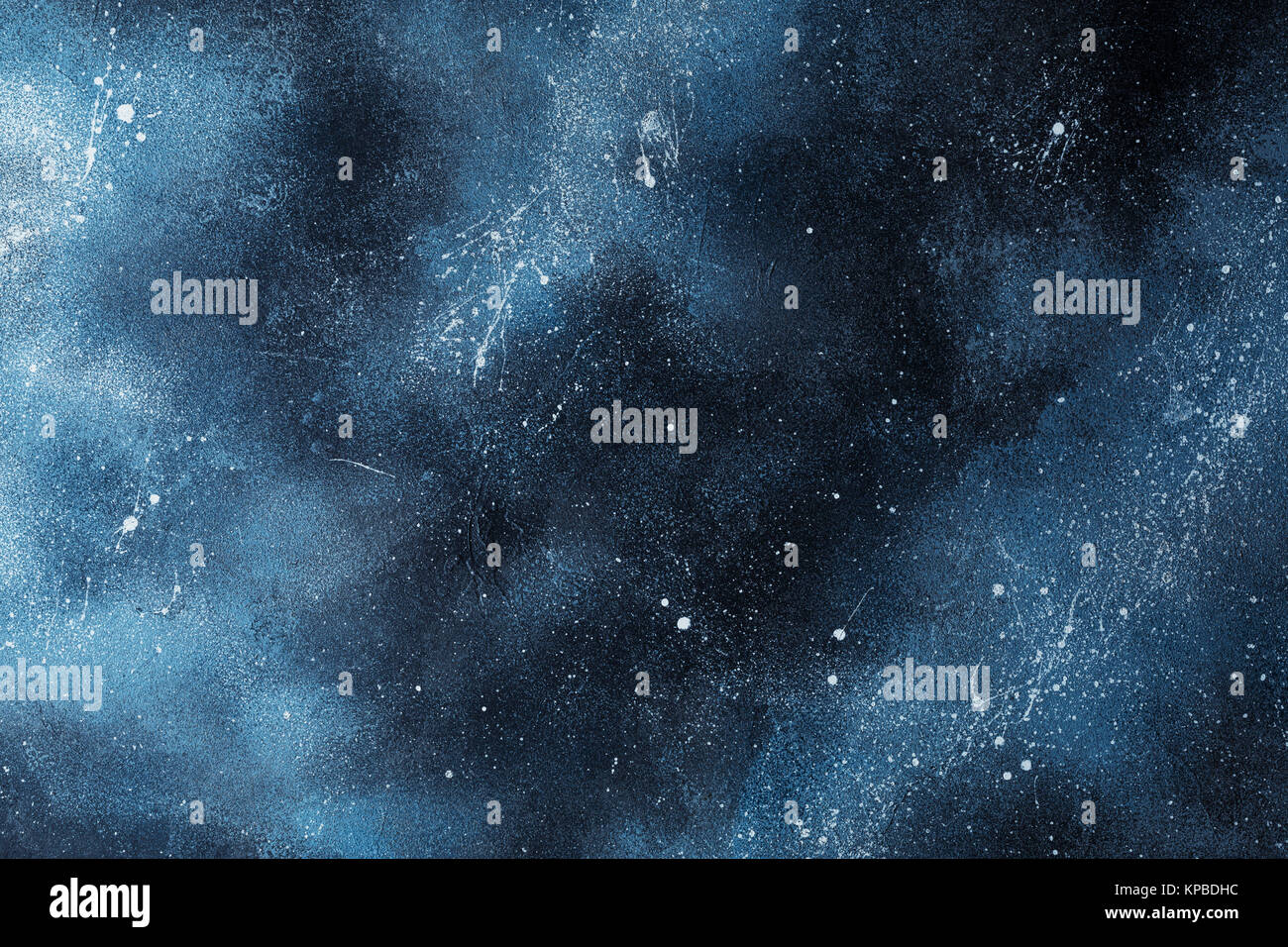 Abstract universe painted background. Blue texture with splashes, copy ...