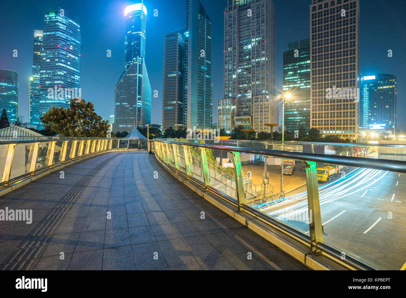 footbridge with cityscape at night in Shanghai,China Stock Photo - Alamy