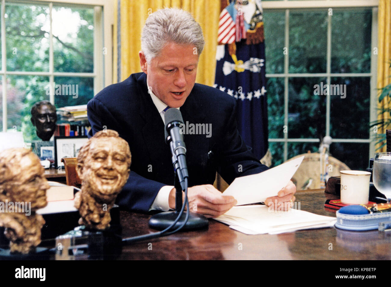 United States President Bill Clinton delivers his weekly radio address ...