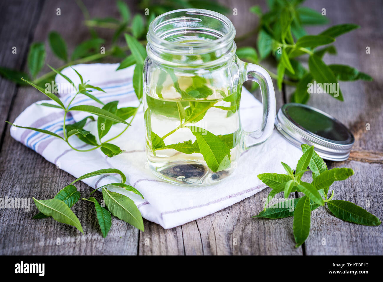 Tea of lemon verbena (Aloysia triphylla) used in herbal medicine as a ...