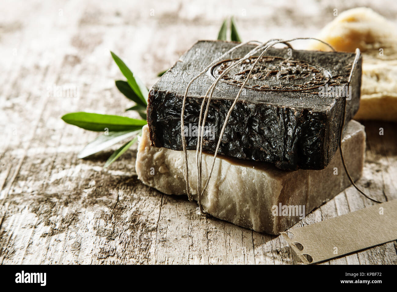 Two bars of healthy aromatic soap made with plant extracts and ...