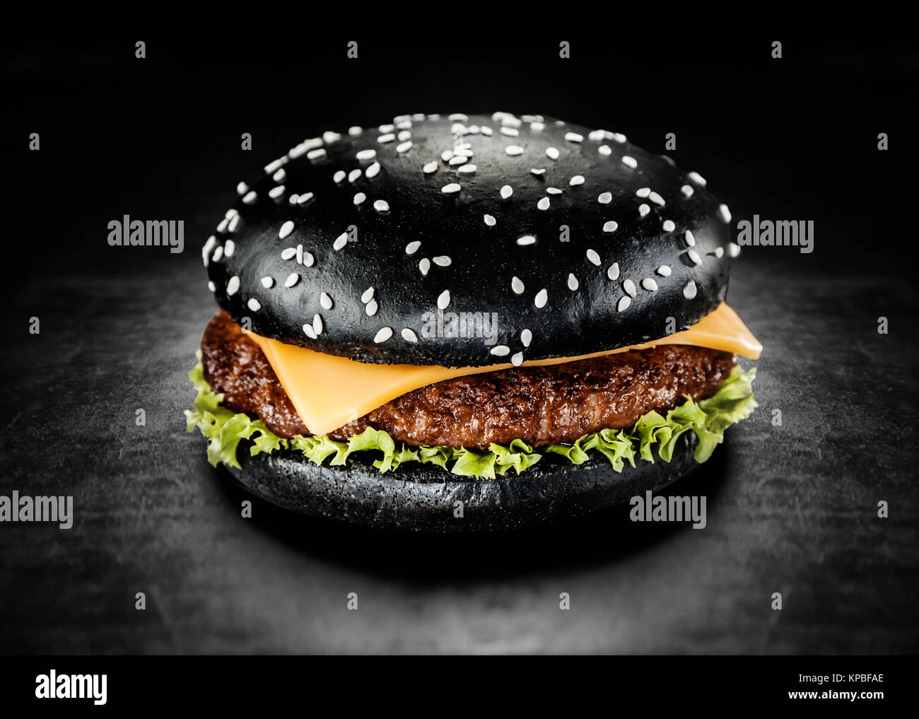Japanese Black Burger with Cheese. Cheeseburger from Japan with black ...