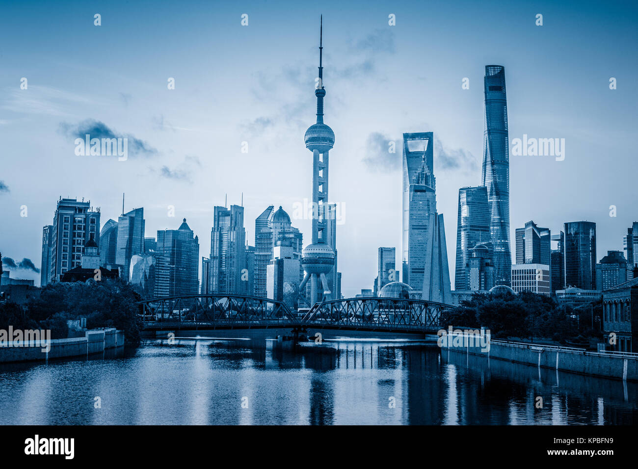 Shanghai skyline panorama in blue tone Stock Photo - Alamy
