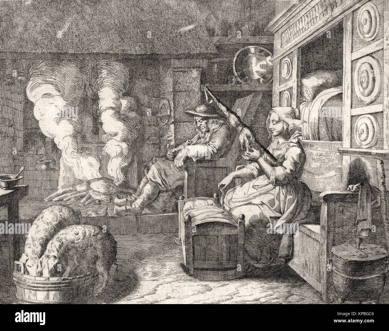 Peasant cottage interior, 17th century - France Stock Photo - Alamy