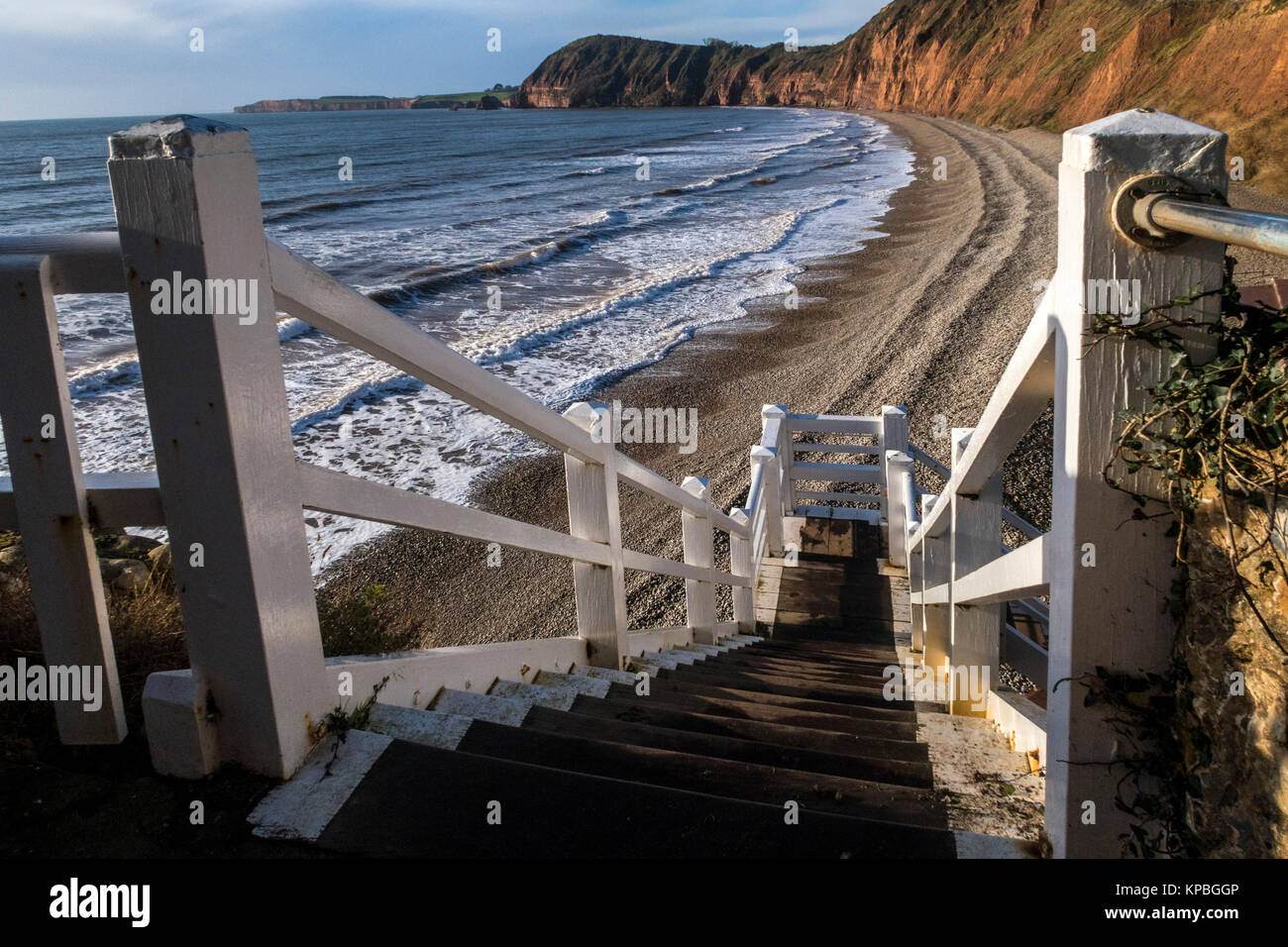 View from Jacob's Ladder towards the west beach and red sandstone ...