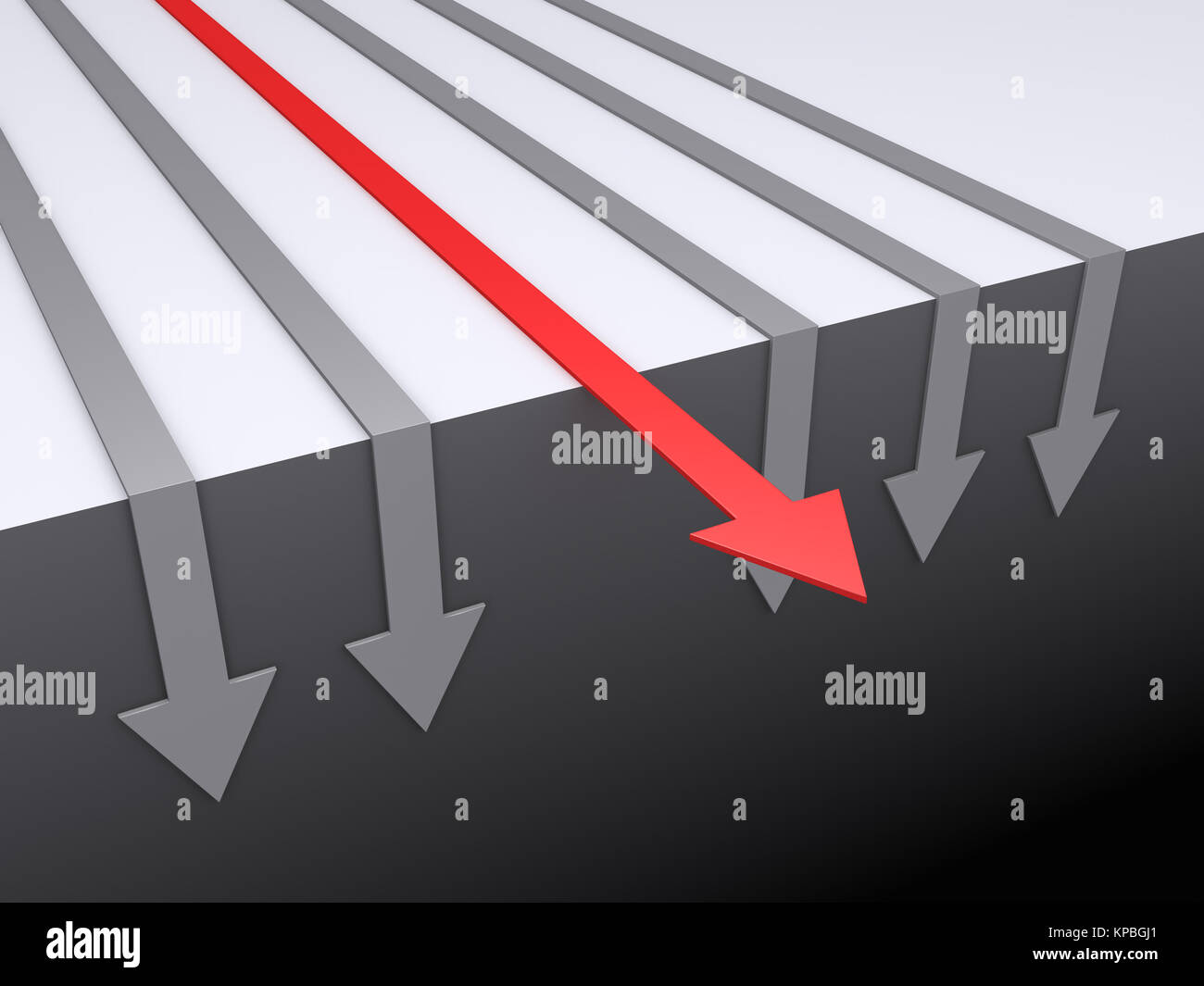 Arrows fall down except one Stock Photo - Alamy