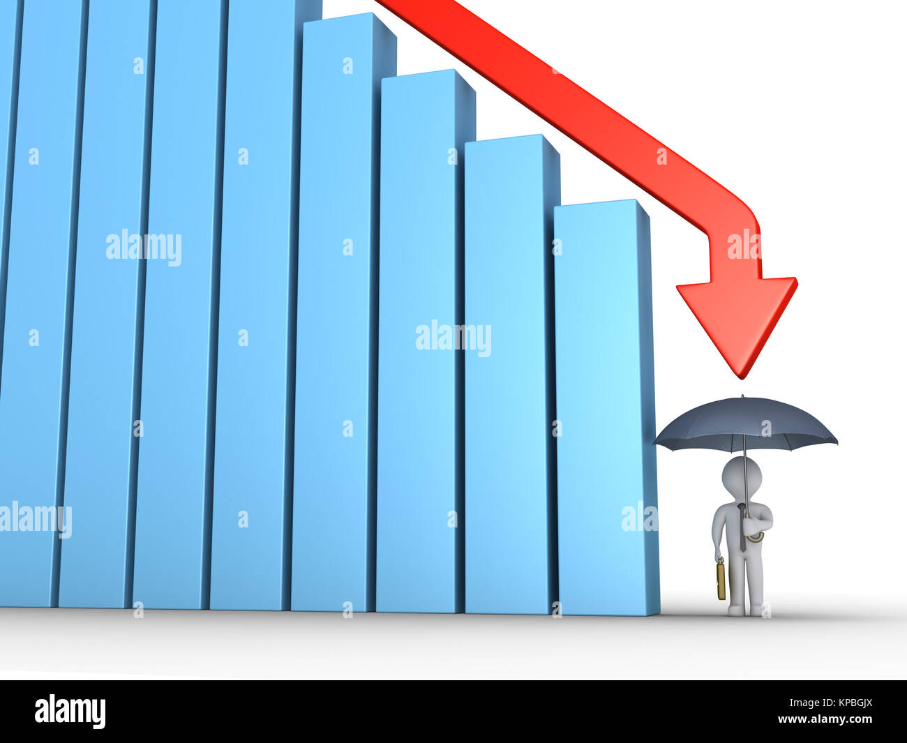 Businessman with umbrella and falling graph Stock Photo - Alamy