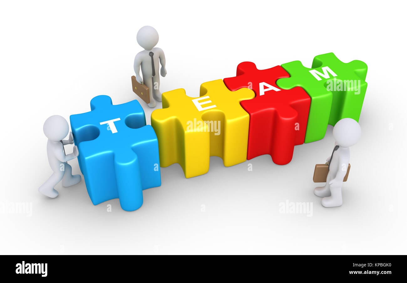 Businessmen and a team puzzle Stock Photo - Alamy