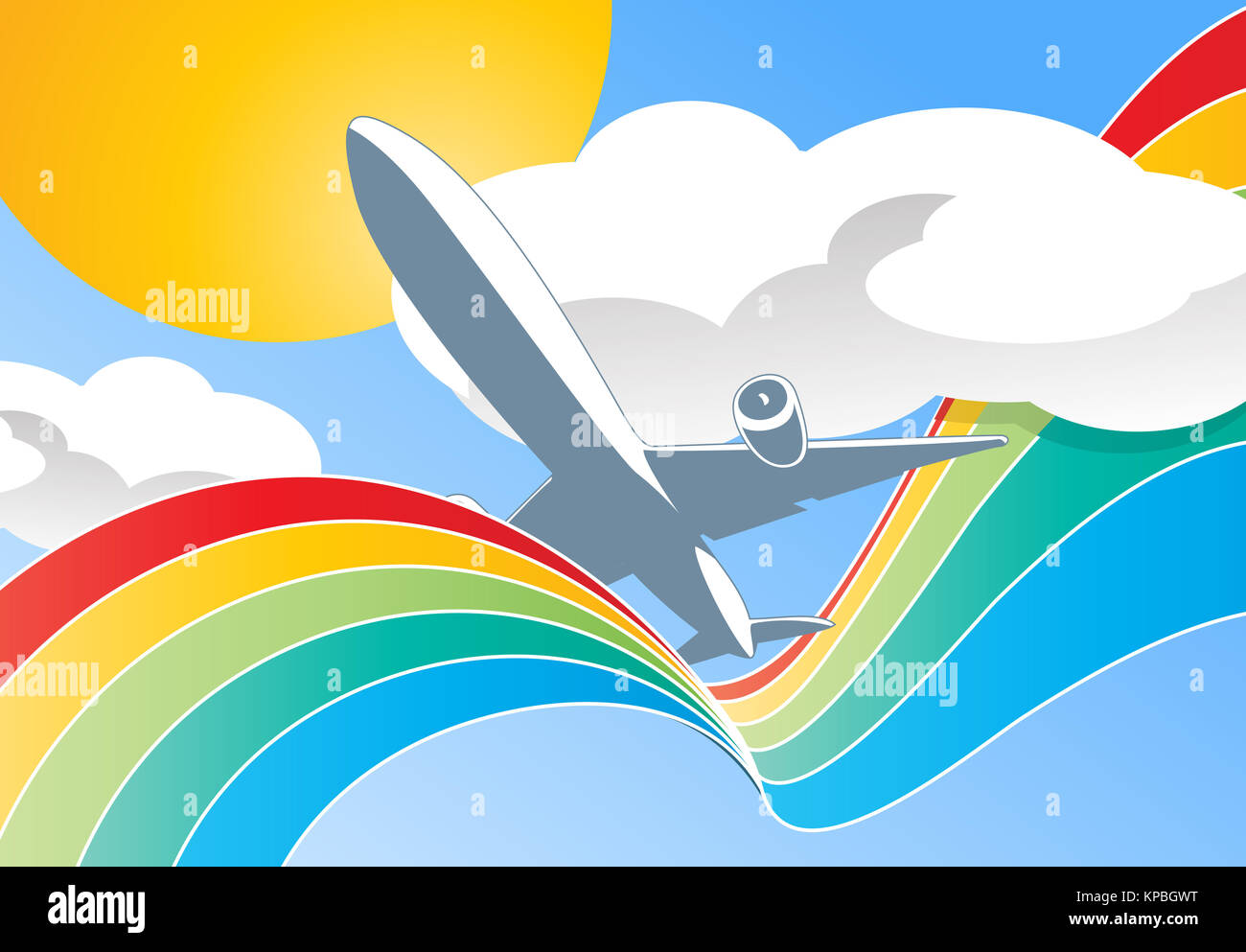 airplane in clouds vector illustration Stock Photo - Alamy