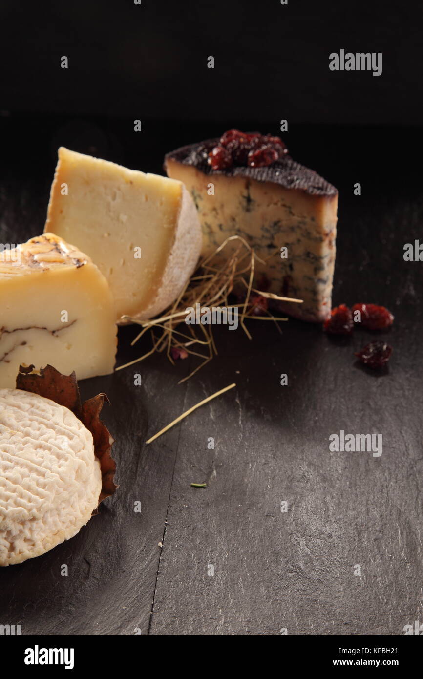 Close Up Still Life of Variety of Gourmet Cheeses with Soft Melting ...
