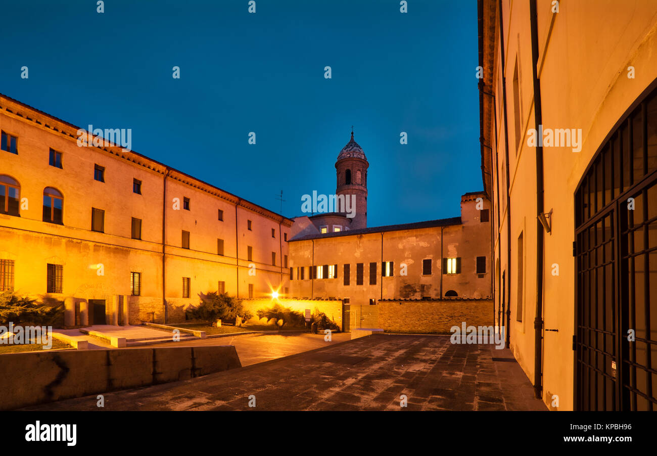 night view of monumental complex in Ravenna, once capital city of the ...