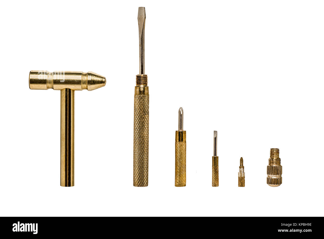 Removable hammer with screwdrivers inside over a white background Stock ...