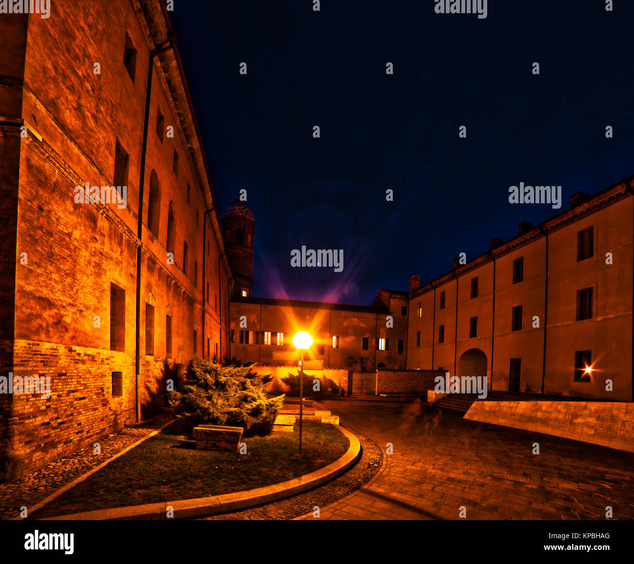 night view of monumental complex in Ravenna, once capital city of the ...