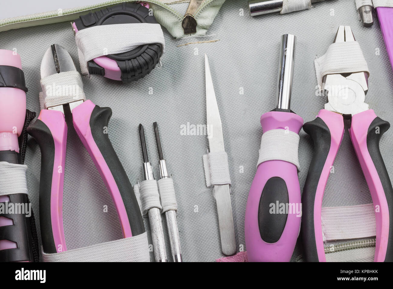 Tools for housework in toolbox Stock Photo - Alamy
