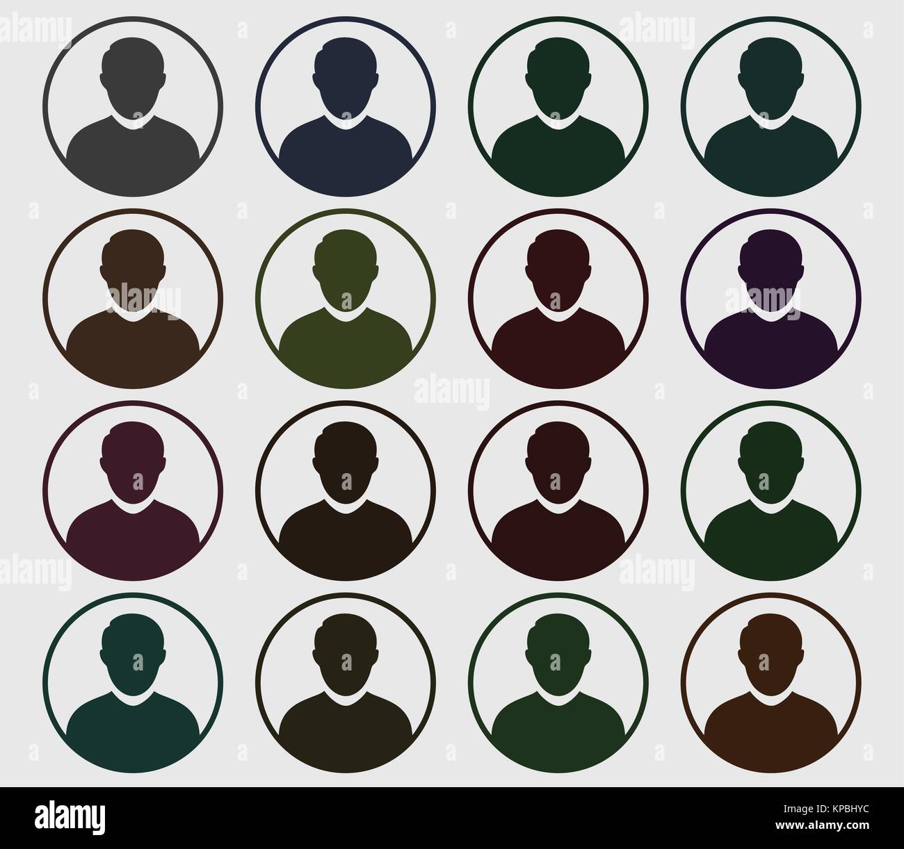 Profile Icon set. Different colors people on gray background Stock ...