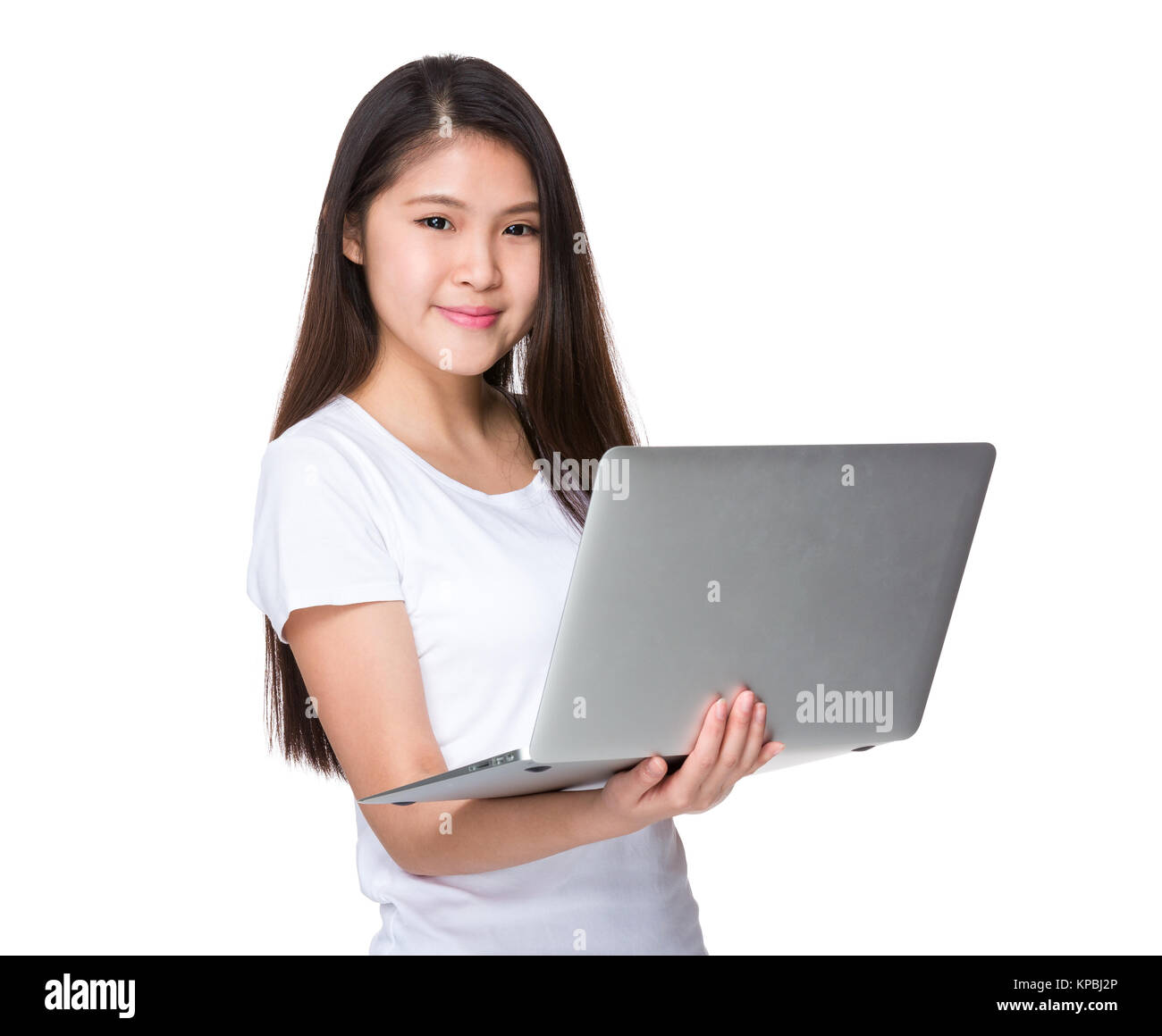 Asian woman use of laptop computer Stock Photo - Alamy