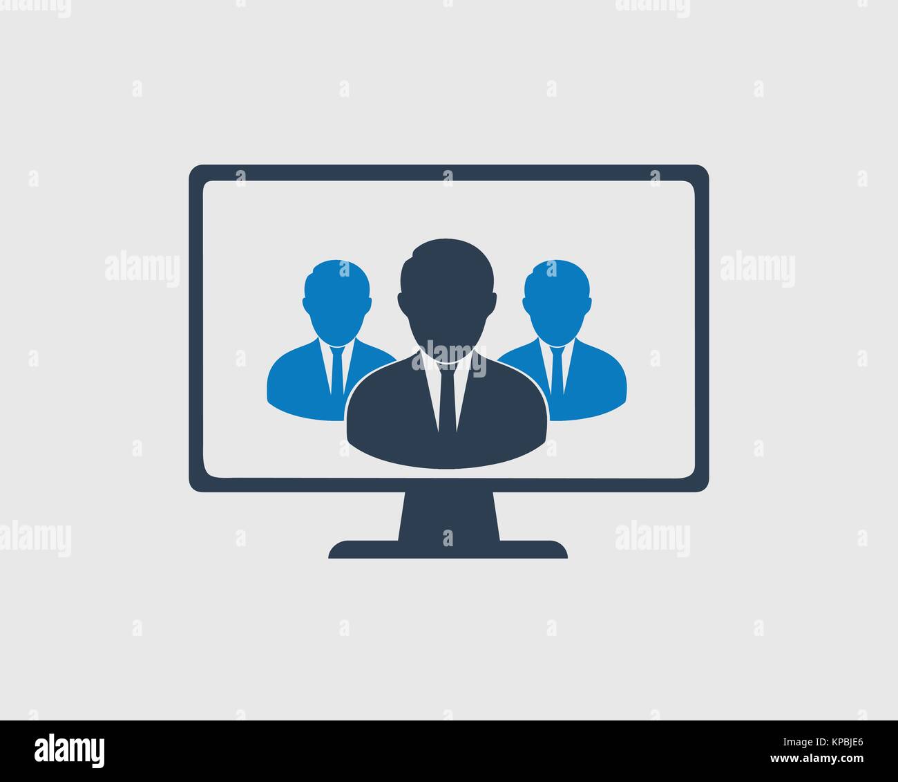 Corporate Team Icon on computer screen. Employees behind the leader ...