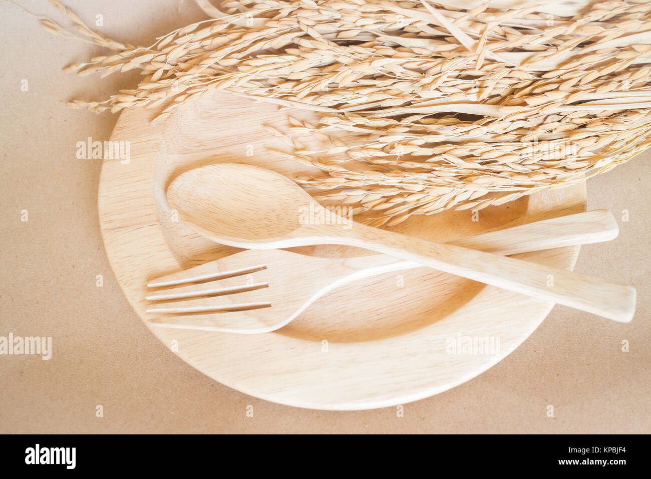 Wooden dish set and paddy rice Stock Photo - Alamy