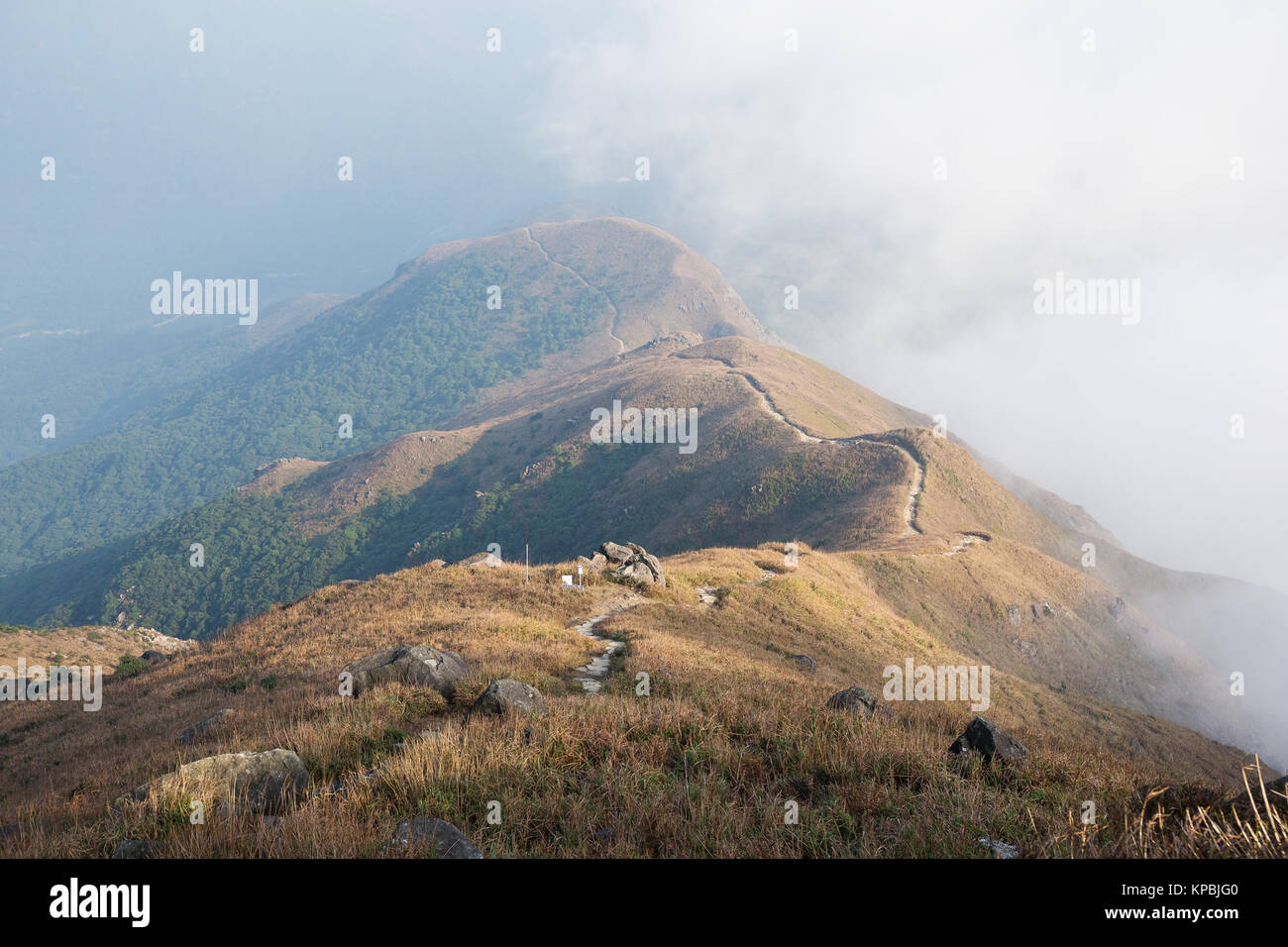 Hiking path with foggy Stock Photo - Alamy