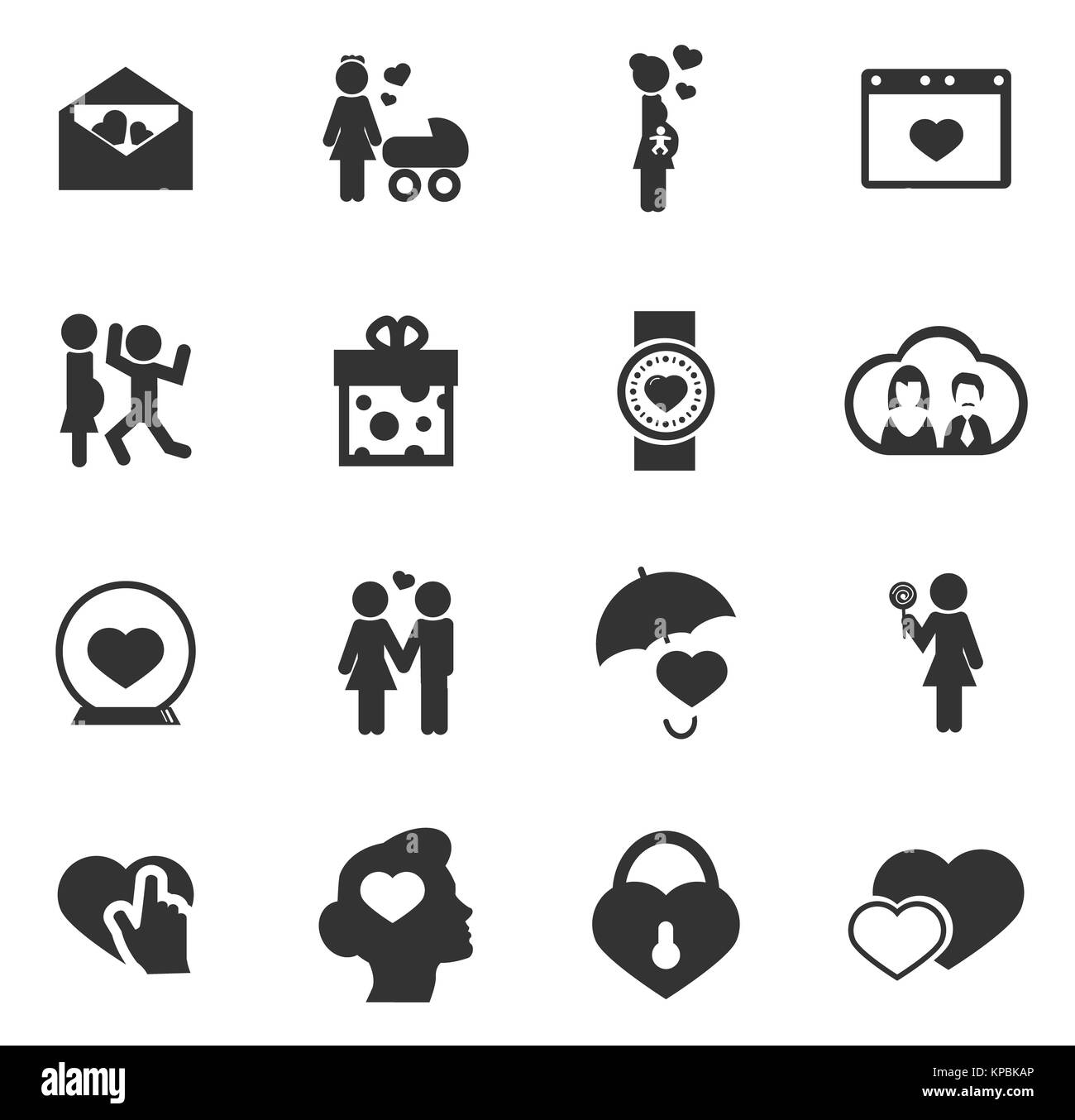 Flat icons valentine day Black and White Stock Photos & Images - Alamy