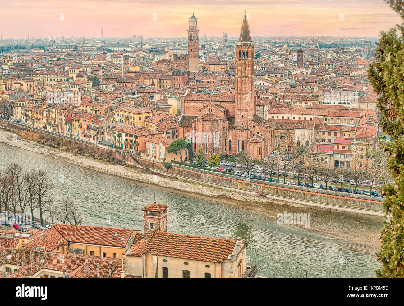 View of the romantic city of Romeo and Juliet, Verona in Italy Stock ...