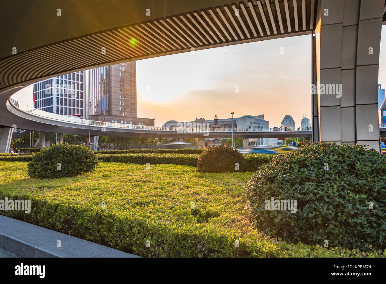 side view of overpass in financial district of Shanghai,China Stock ...