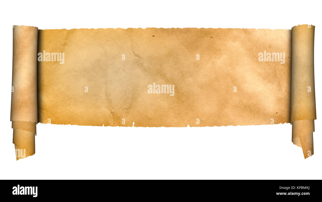 Antique scroll of parchment on white background. Natural old paper ...