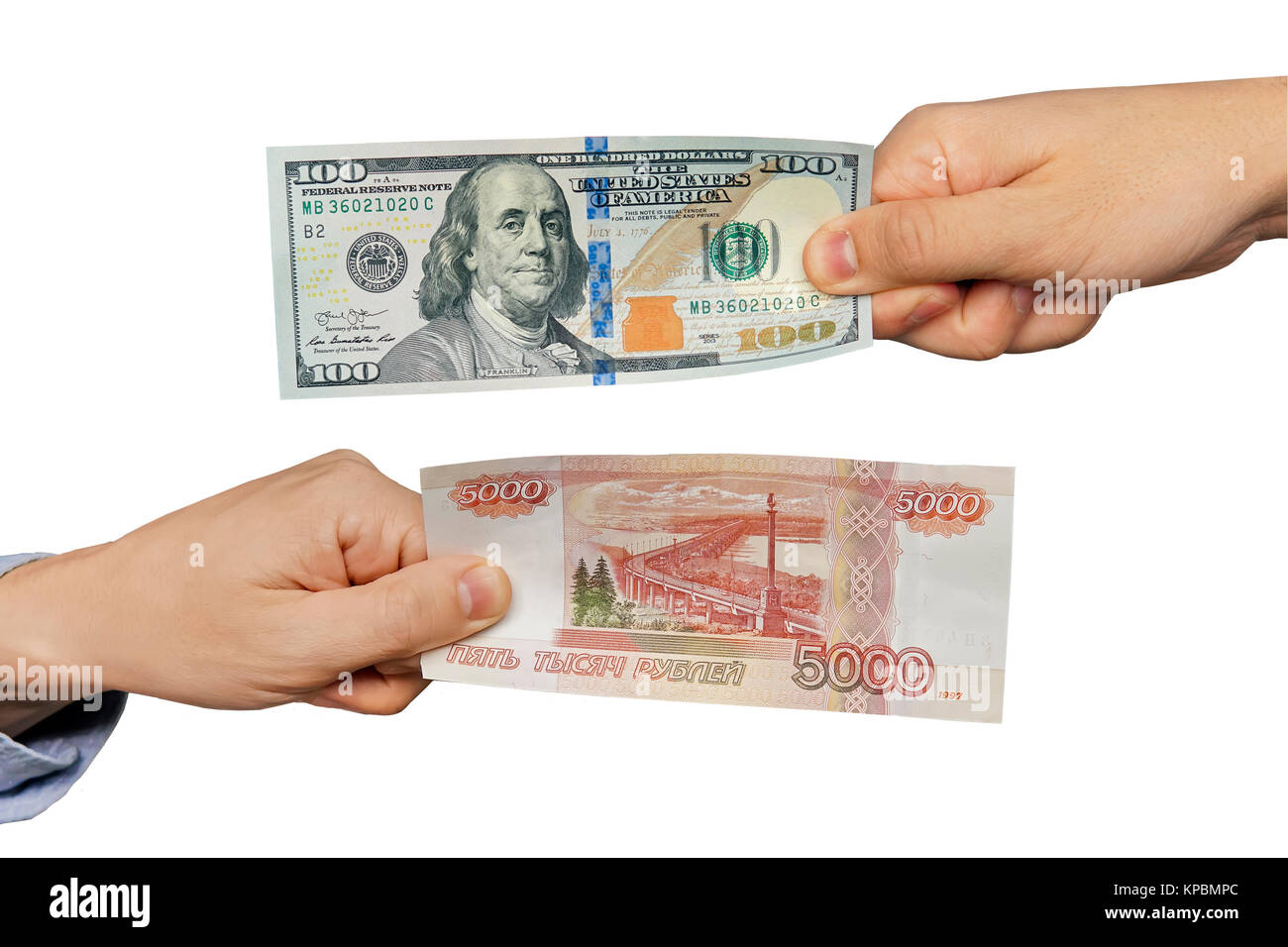 Hands exchange rubles for dollars. People exchange currency, hands ...