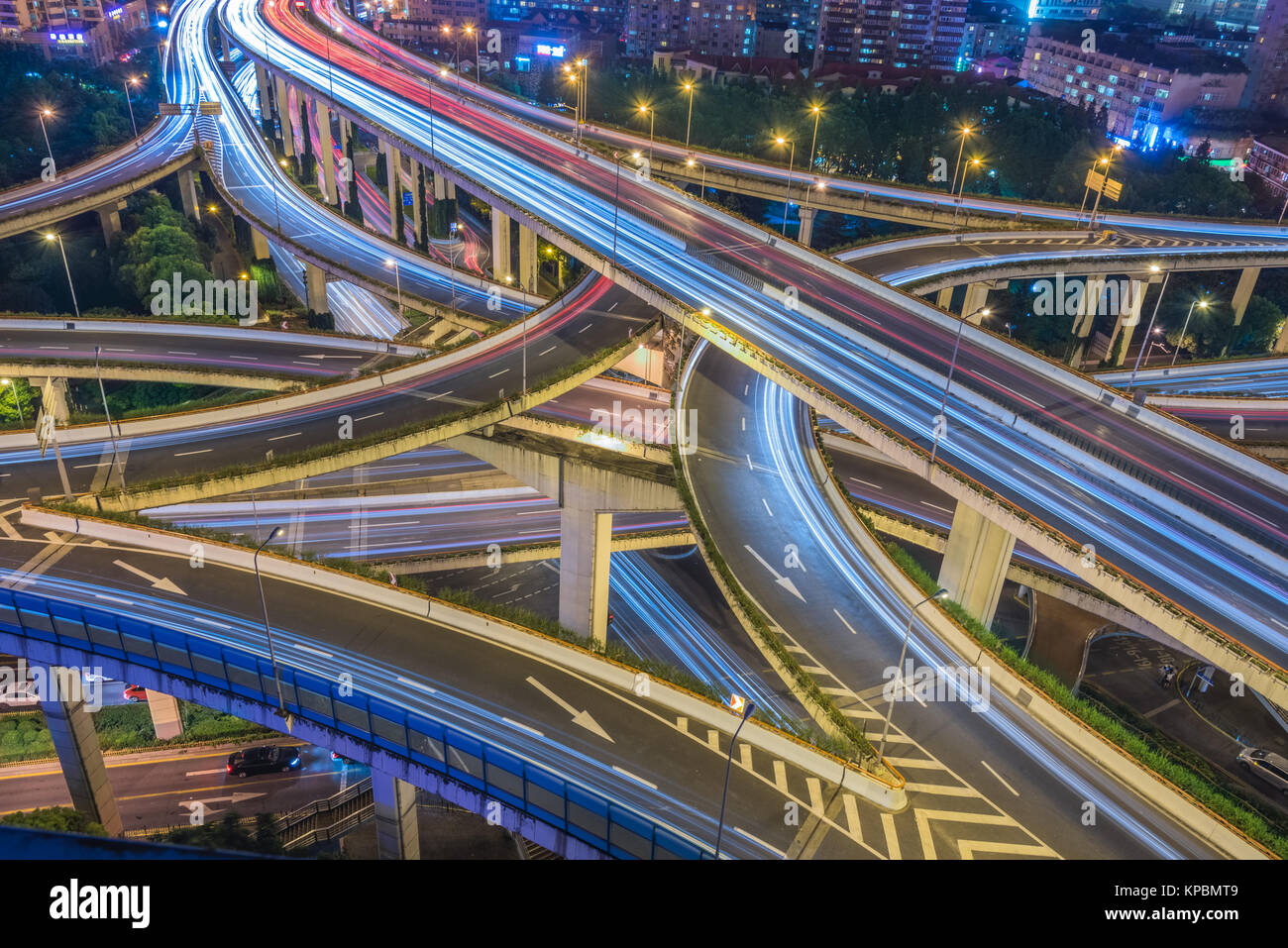 Aerial View of Shanghai overpass at Night in China Stock Photo - Alamy