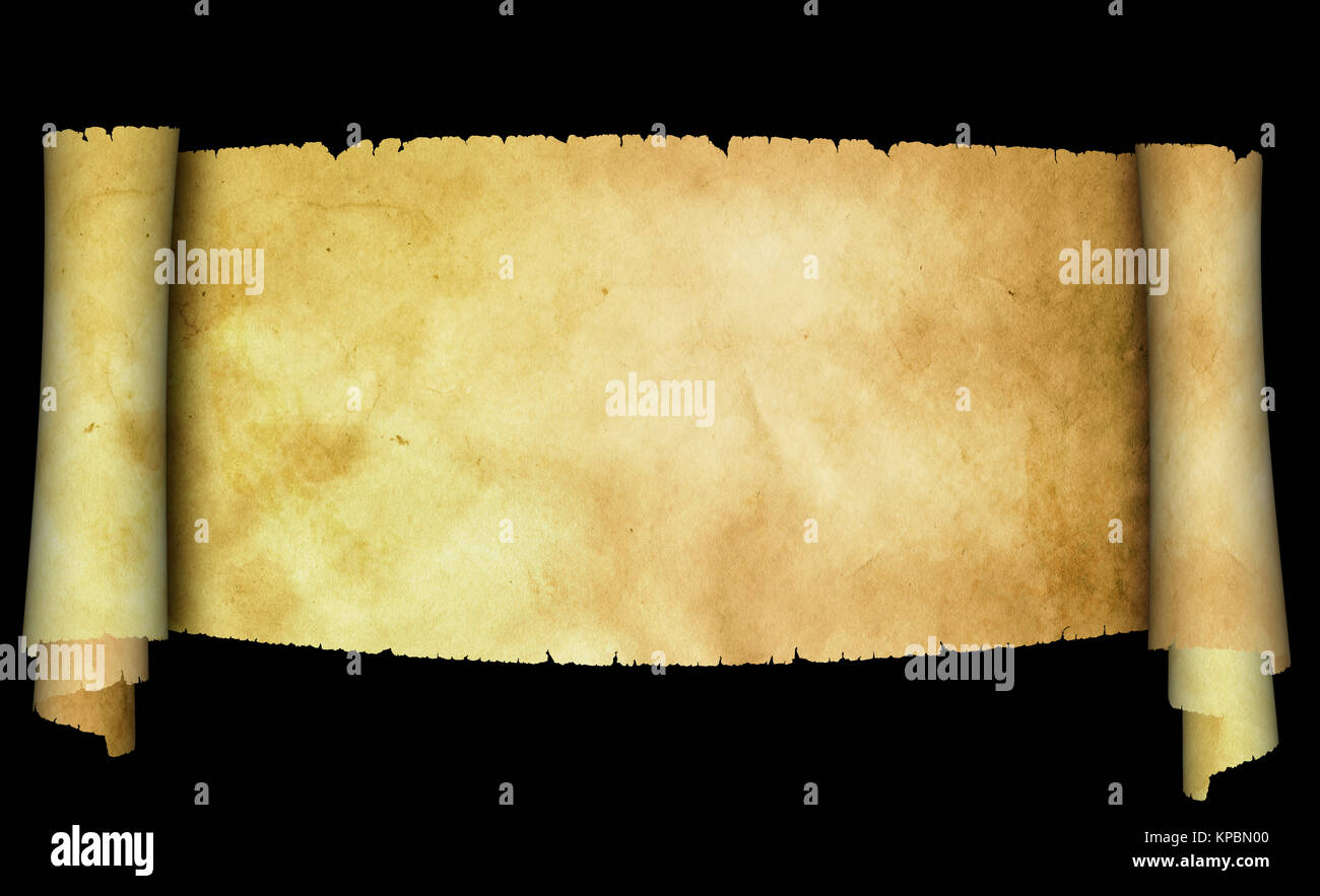 Ancient scroll of parchment on black background Stock Photo - Alamy