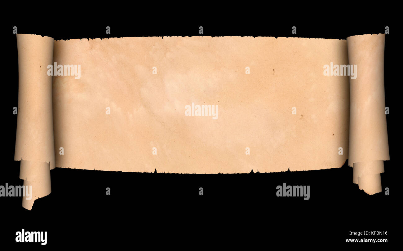 Medieval scroll of parchment on black background Stock Photo - Alamy