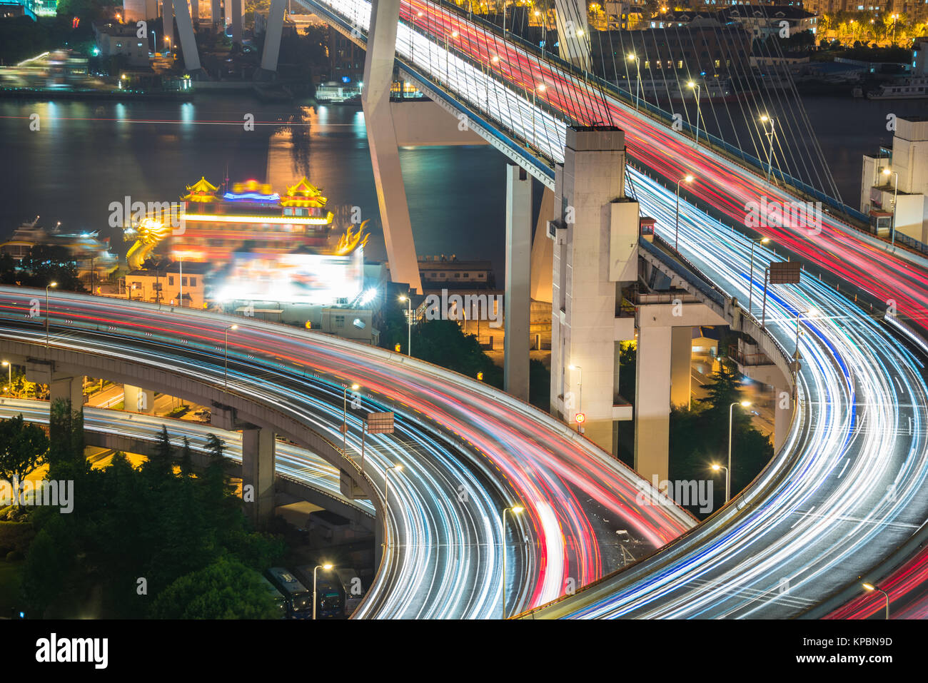 Aerial View of Shanghai overpass at Night Stock Photo - Alamy