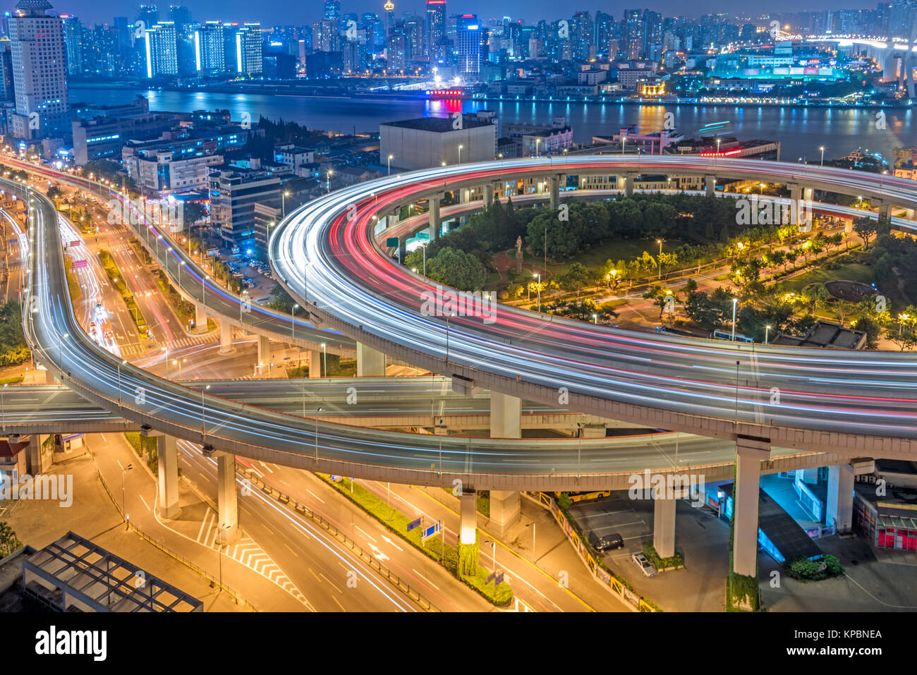 Aerial View of Shanghai overpass at Night in China Stock Photo - Alamy