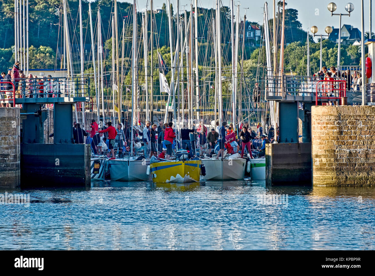 Muscadet yachts entering Paimpol port through the lock Stock Photo - Alamy