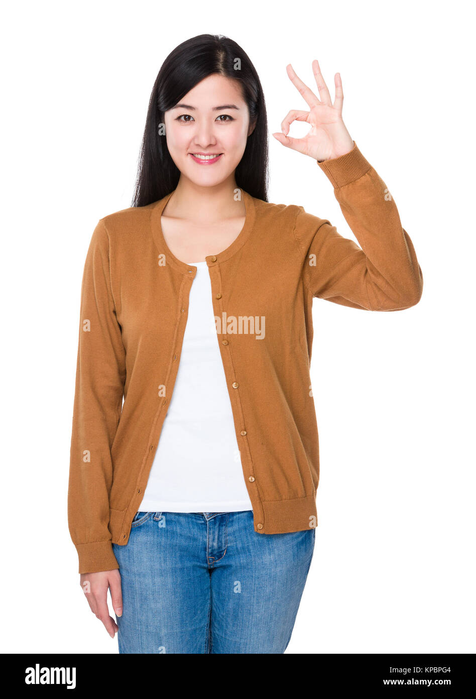 Woman with ok sign gesture Stock Photo - Alamy