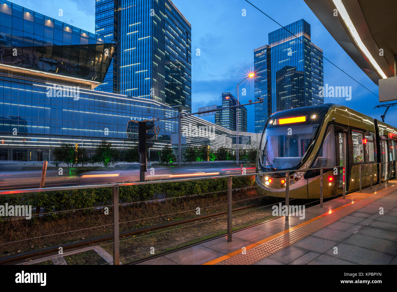 Railroad Platform from modern railway station in city of China Stock ...