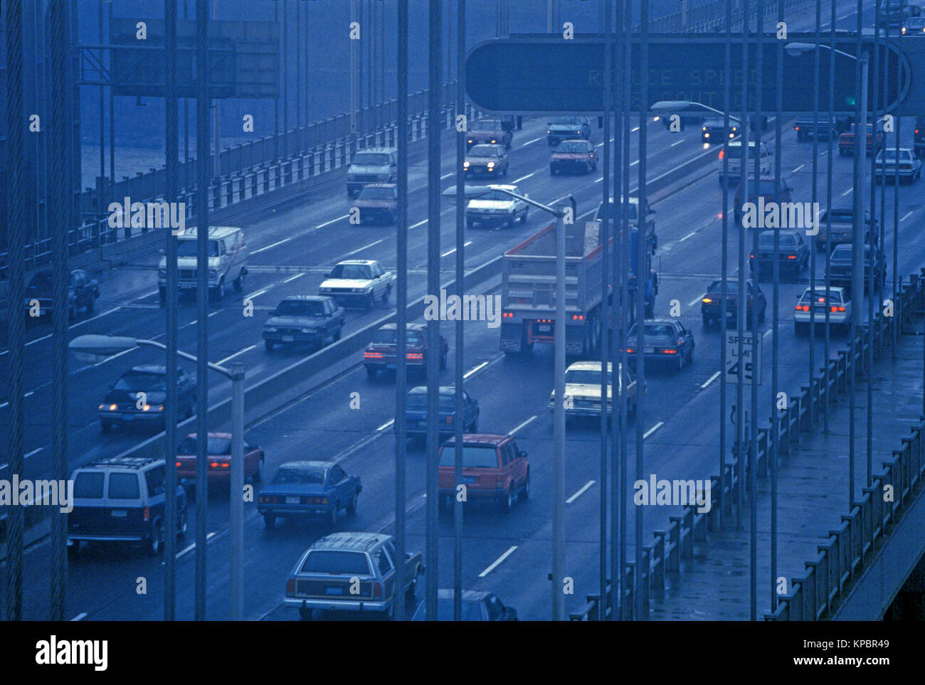 1990 HISTORICAL TRAFFIC IN FOG GEORGE WASHINGTON BRIDGE NEW YORK CITY ...