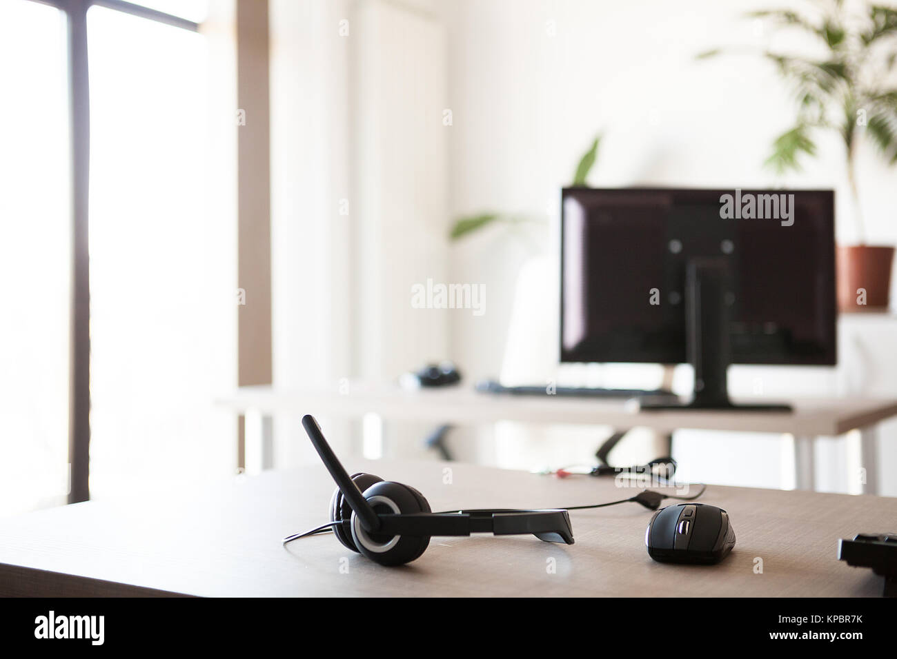 Microphone headset on table hi-res stock photography and images - Alamy