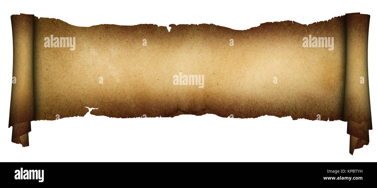 Scroll of medieval parchment on white background Stock Photo - Alamy