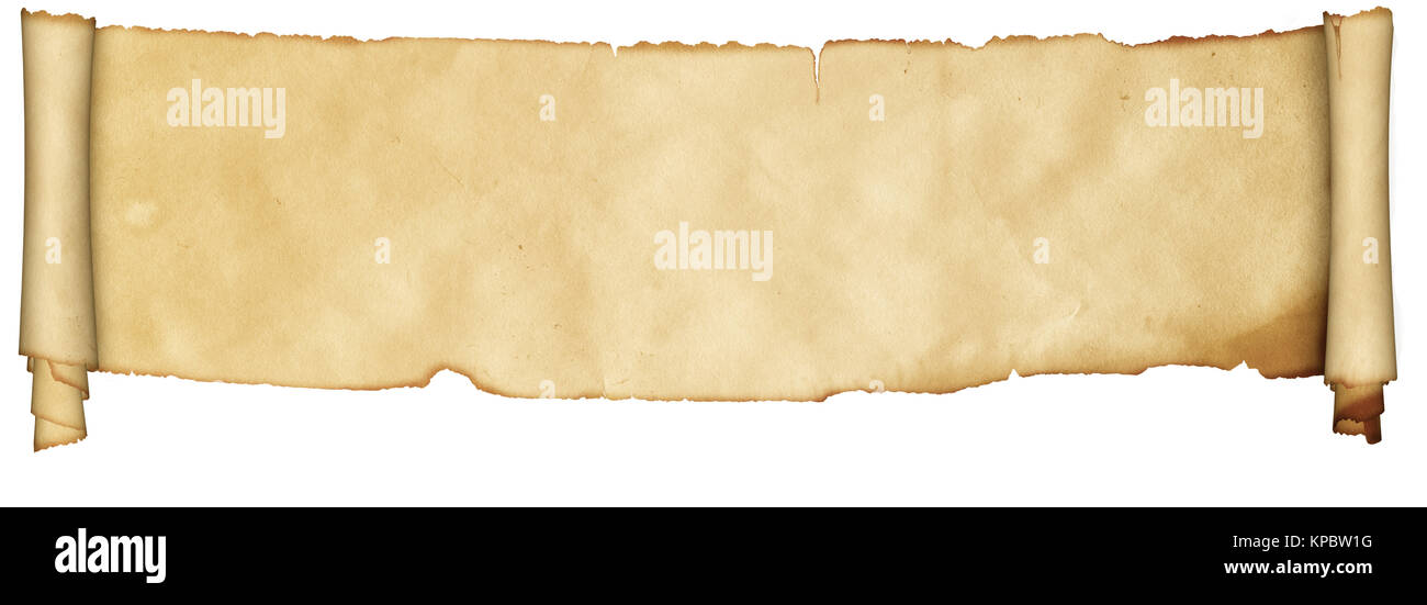 Scroll of medieval parchment on white background Stock Photo - Alamy